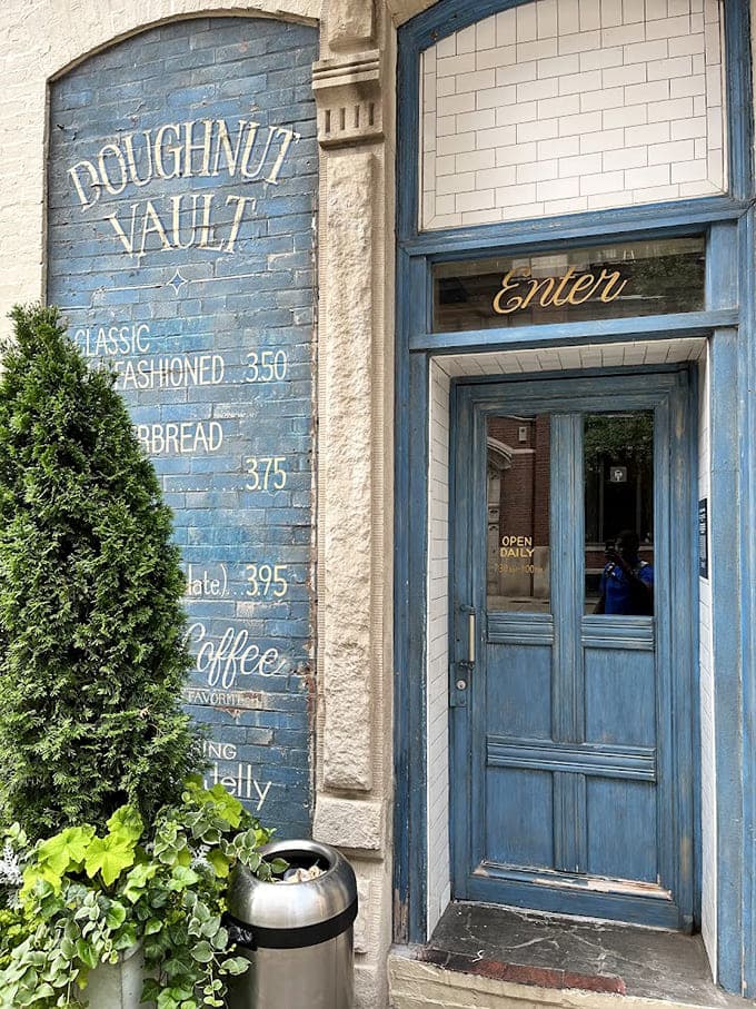 That weathered blue entrance has welcomed countless donut pilgrims, each one hoping they've arrived before the inevitable sell-out happens.