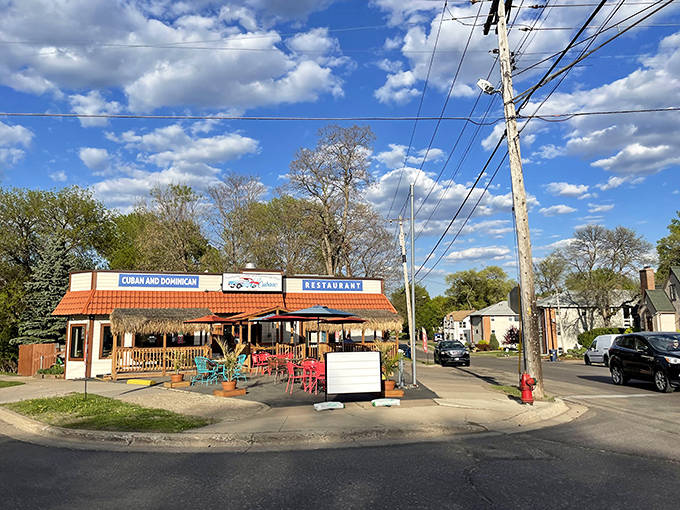 A corner of Cuba in Saint Paul, where the distinctive orange-tiled roof signals flavor adventures ahead.