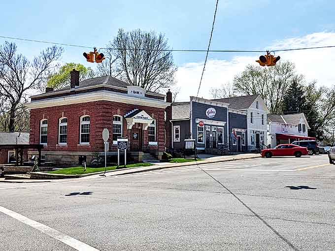 The historic bank building anchors downtown Galena, proving that good bones and great coffee make perfect neighbors.