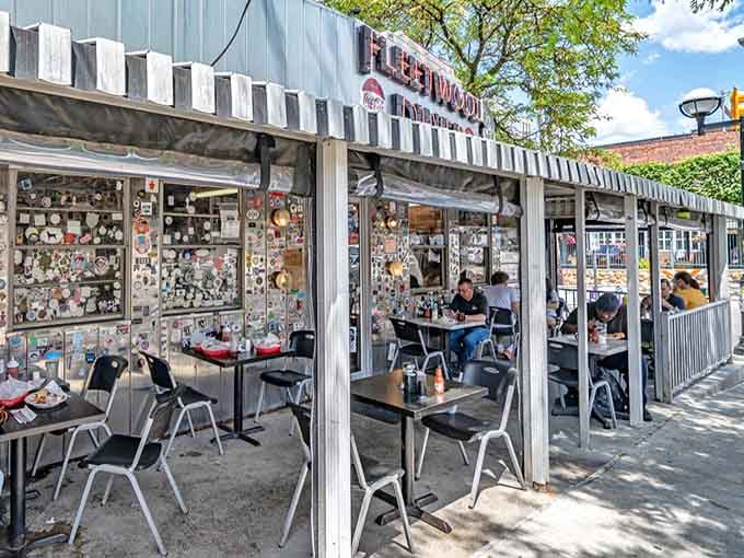 The outdoor seating area offers prime people-watching during warmer months &ndash; front-row seats to Ann Arbor's eclectic downtown parade.