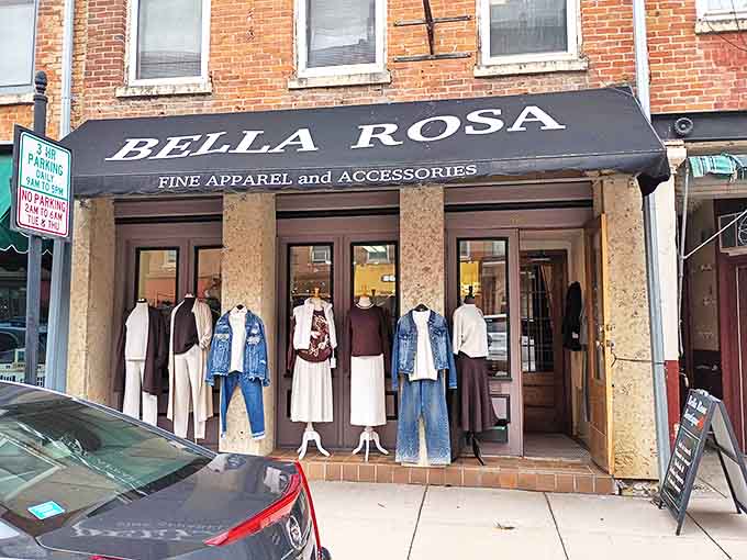 Bella Rosa's storefront showcases fashion that manages to be both timeless and trendy, much like Galena itself.