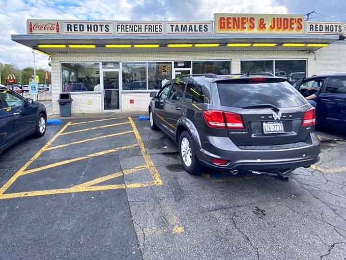 Another angle of the exterior reveals what every packed parking lot already knows: something special is happening inside that modest building.