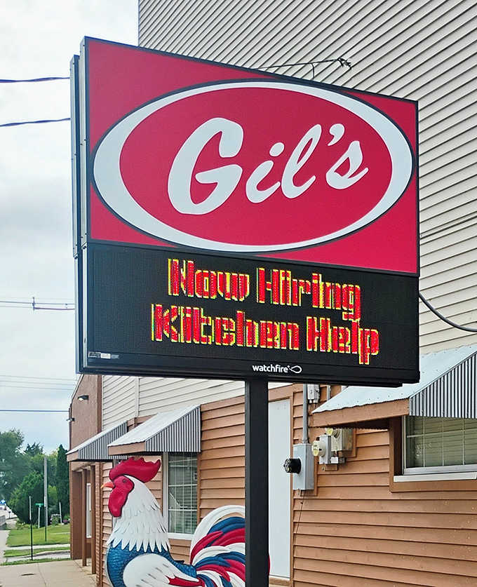 The cheerful signage outside Gil's announces what's happening inside, where the real magic happens one perfectly fried chicken dinner at a time.