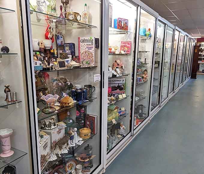 Behind these transparent guardians lie miniature museums of collectibles, each shelf a carefully curated exhibition of someone's passion.