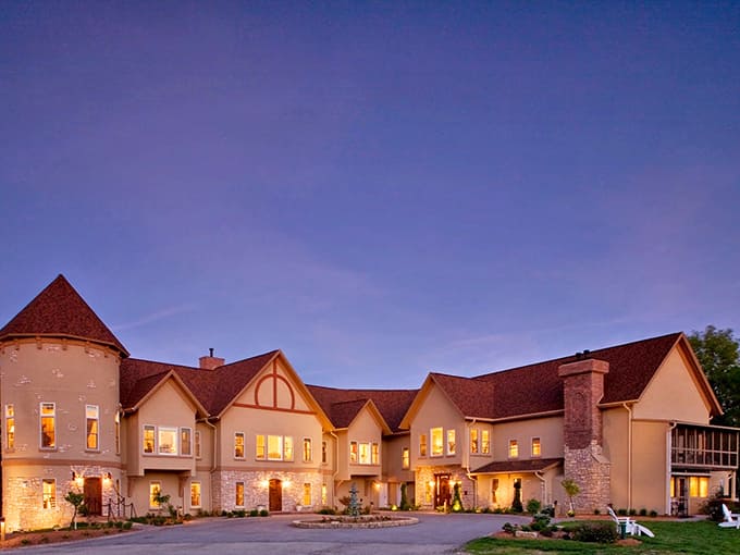 The Goldmoor Inn glows with warm welcome as dusk settles over the countryside &ndash; night lights for grown-ups with excellent taste.