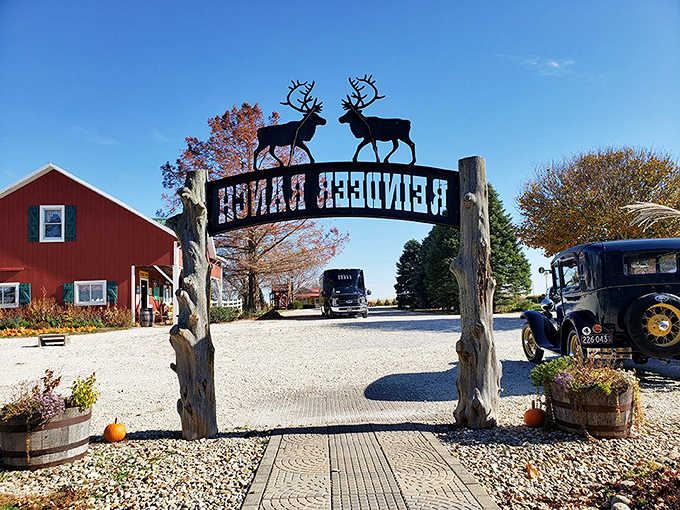 The ranch entrance welcomes visitors with rustic charm and the promise of encounters with Santa's most famous employees.