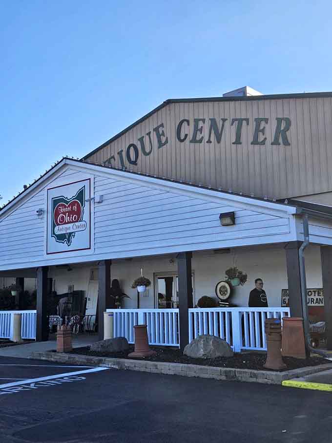 The Heart of Ohio Antique Center storefront, where your quick browse becomes an all-day treasure hunt every single time.
