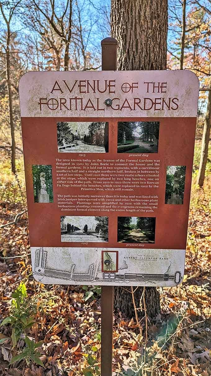 Historical overview: Time travel in sign form&mdash;where yesterday's pathways meet today's wanderers, proving some beautiful ideas improve with age.