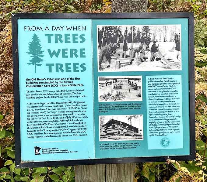 History comes alive on this informative plaque, where black and white photos connect modern hikers to the trail's CCC origins.