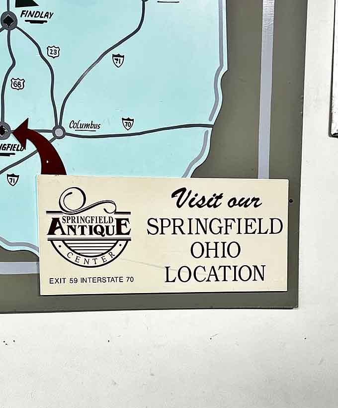 A map showing Jeffrey's Springfield location reminds visitors that treasure hunting doesn't end here &ndash; there's another antique adventure waiting just down the highway.