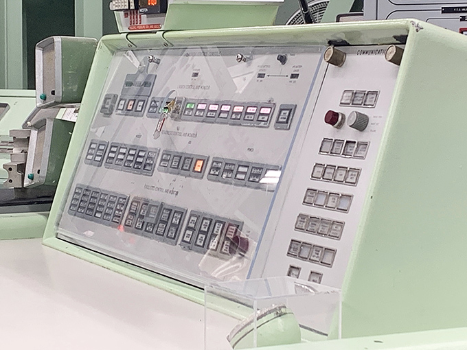 This launch control panel, with its buttons and switches, represents the interface between human decision and world-ending consequence.