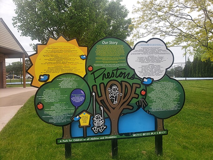 "Our Story" sign shares the playground's heartfelt mission &ndash; a reminder that behind great play spaces are even greater human stories.