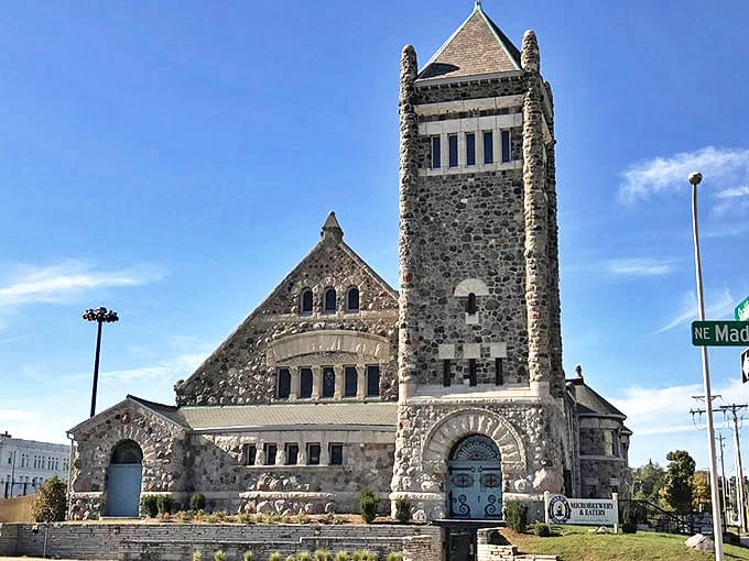 The imposing stone facade stands as a monument to clever repurposing &ndash; from prayers to pints without losing an ounce of grandeur.