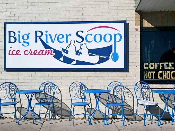 Blue chairs invite outdoor enjoyment on those perfect Minnesota days when sunshine and ice cream create the ideal summer pairing.