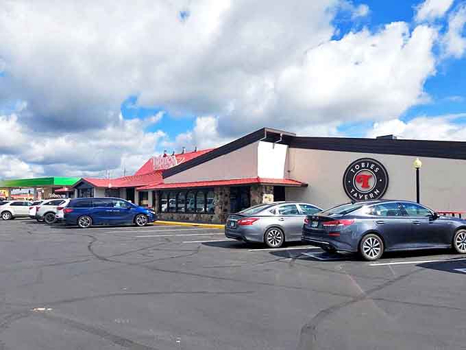 From this angle, you can appreciate how Tobie's has expanded over the years while maintaining its distinctive character as a must-stop destination on I-35.