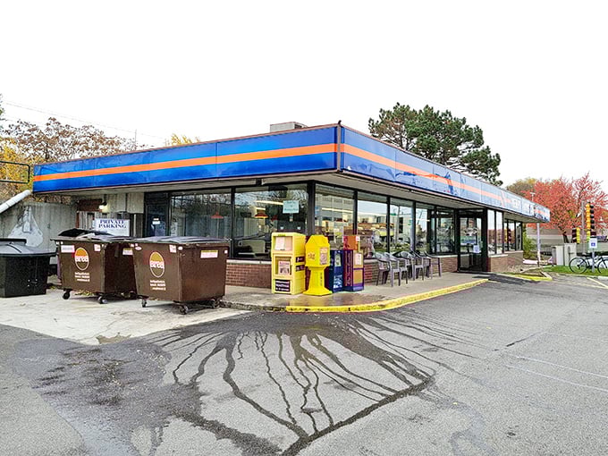 Even from the parking lot, that distinctive blue and orange exterior promises the authentic diner experience waiting inside.