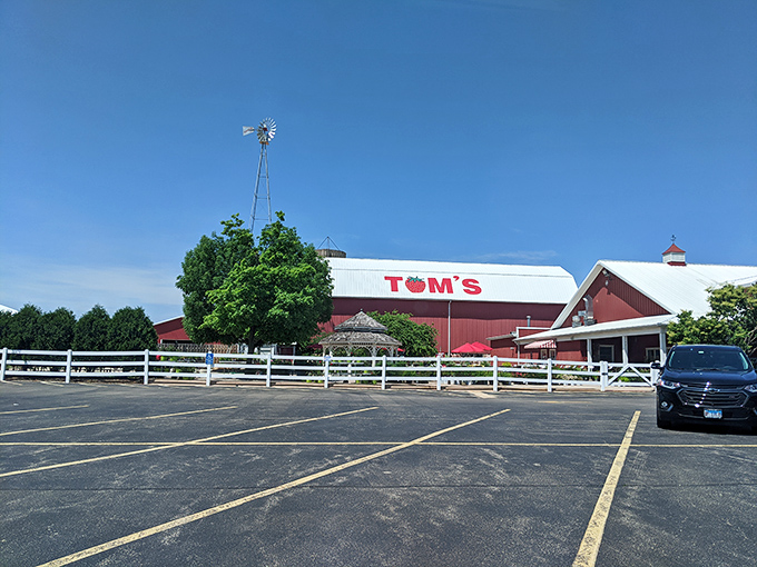 From the parking lot, Tom's red barn and windmill create a classic American tableau &ndash; the kind of place that makes you slow down, both your car and your life.
