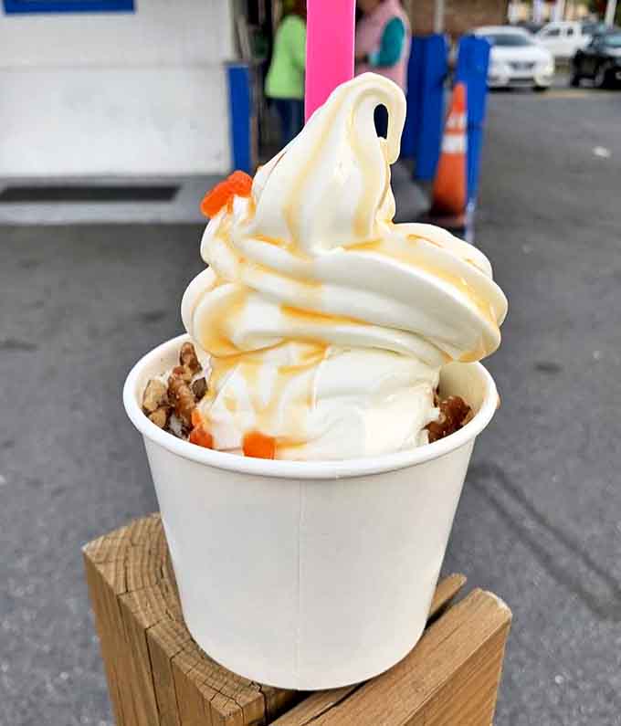 Peach cobbler meets soft-serve in this cup of Southern comfort &ndash; those candied pecans aren't just toppings, they're the crown jewels.