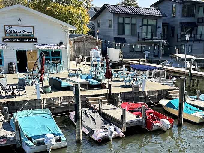 Enjoy a sunny day at The Old Boat House, where you can rent a retro boat for friendly lakeside fun.