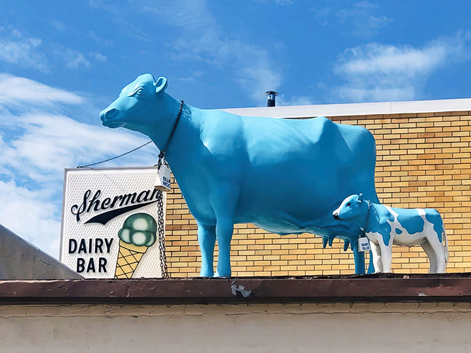 Those famous blue cows stand sentinel on the roof &ndash; unofficial mascots promising dairy delights of mythic proportions to all who enter.