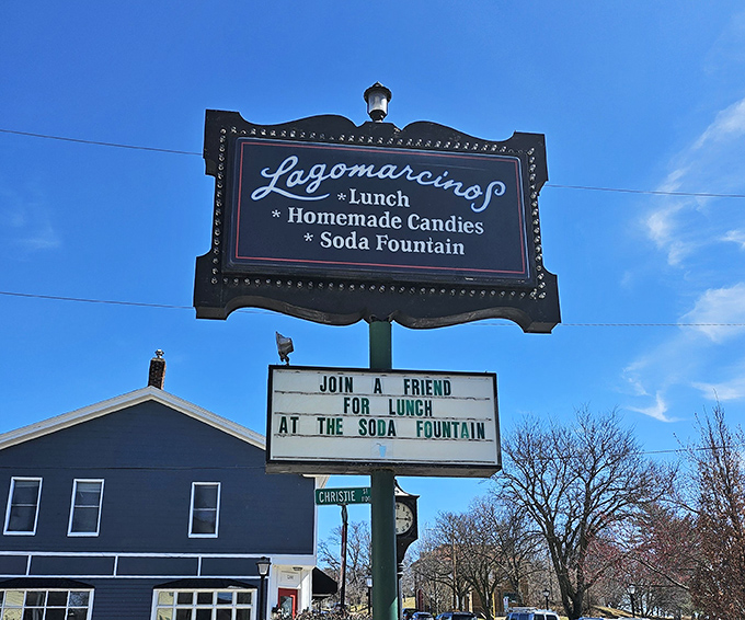 This vintage sign doesn't just advertise a business&mdash;it's a community landmark inviting passersby to pause and indulge in a sweet moment.