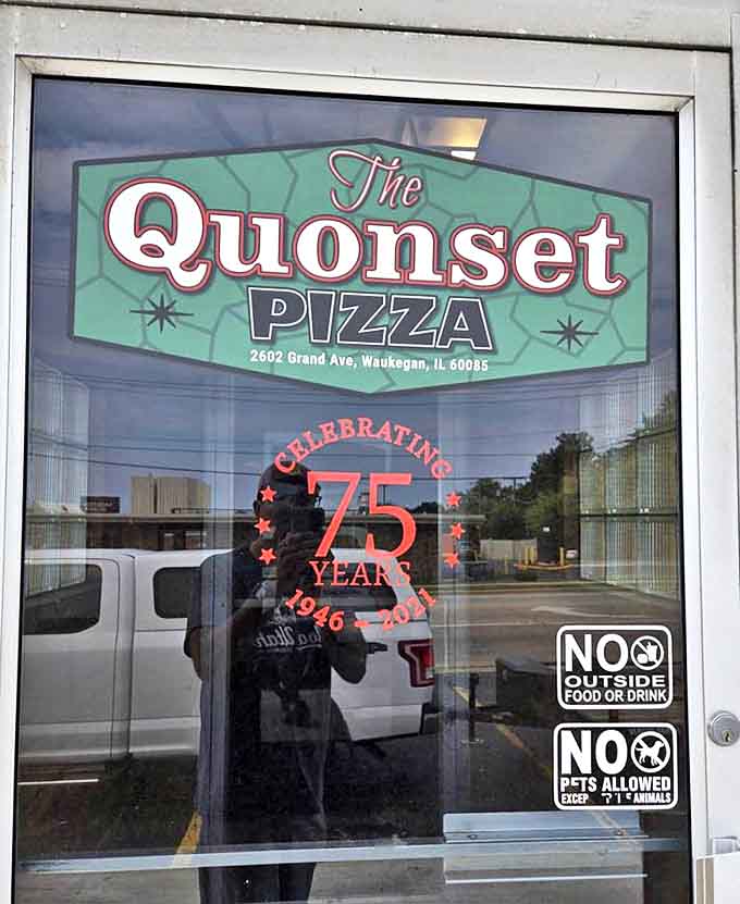 The door proudly displays 75 years of pizza perfection &ndash; a remarkable achievement in an industry where most establishments don't survive their first five years.