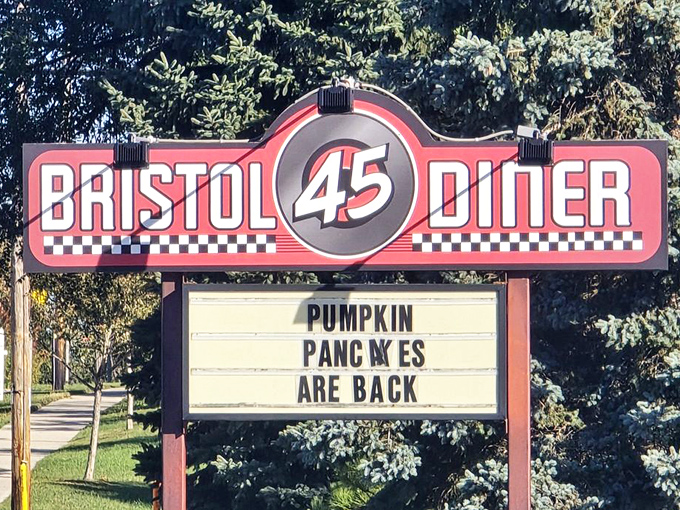 The roadside marquee announces the return of seasonal favorites &ndash; pumpkin pancakes that inspire locals to set their alarms earlier.