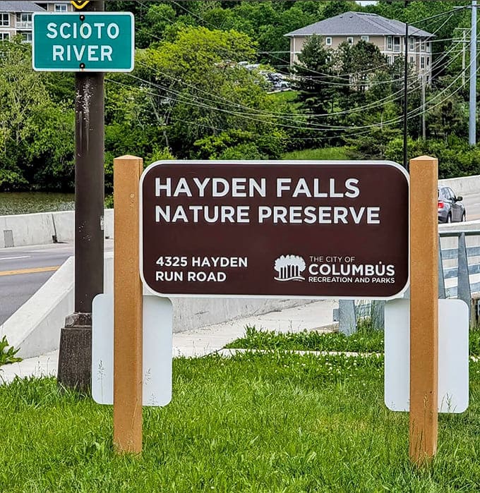 This sign marks the entrance to Columbus's best-kept secret &ndash; a place where the Scioto River reminds us it was carving masterpieces long before humans arrived.