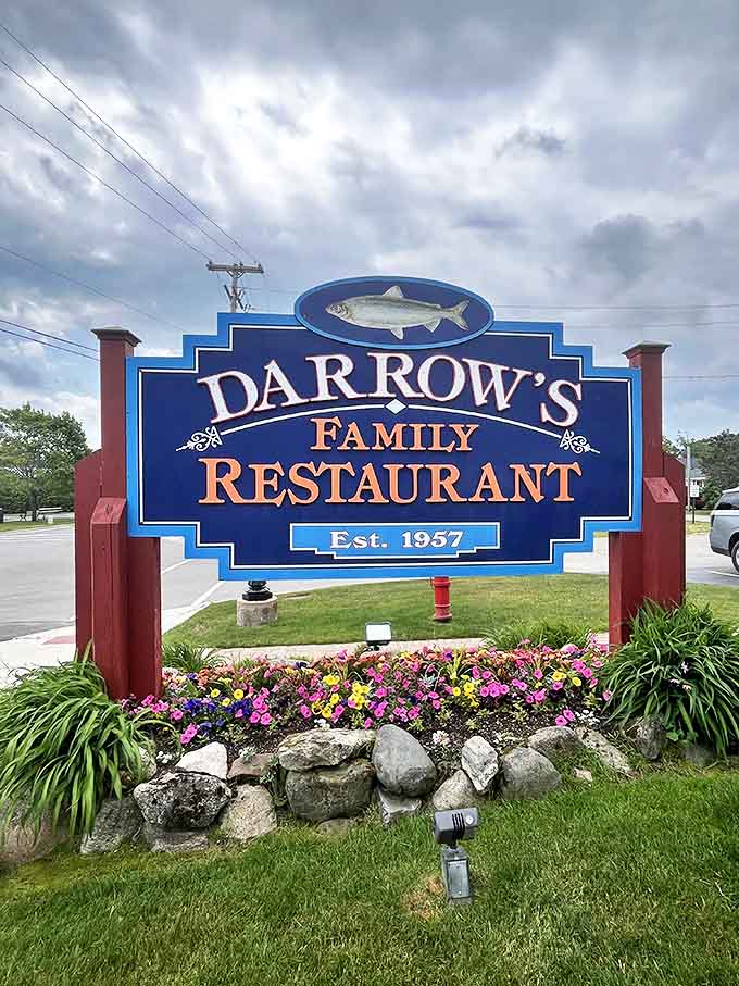 The iconic blue sign with its fish emblem has guided hungry travelers to this culinary landmark for generations.
