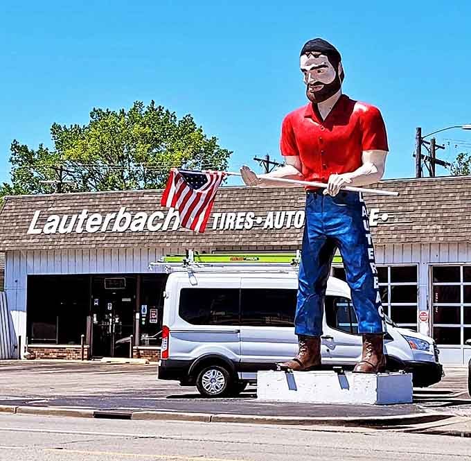 Blue skies frame this beloved landmark, whose vibrant colors and imposing height have been stopping traffic for generations.