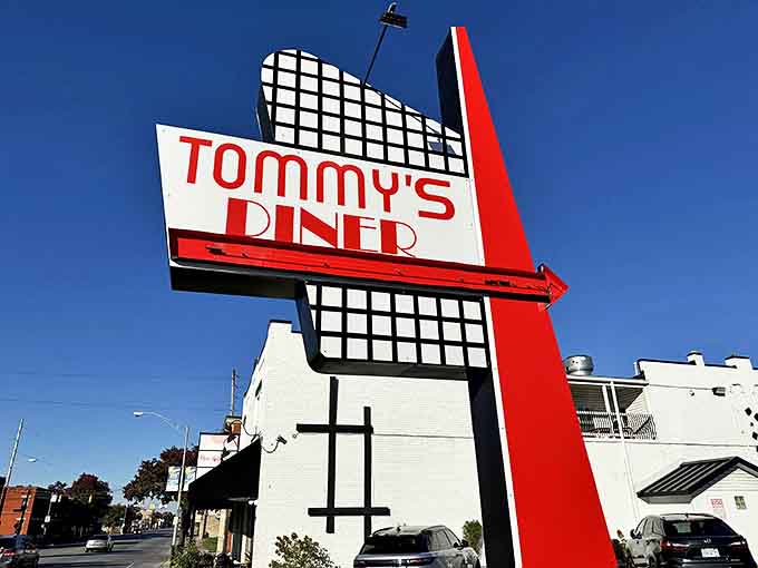 That sign isn't just advertising &ndash; it's a promise of the time-traveling feast that awaits inside Tommy's Diner.
