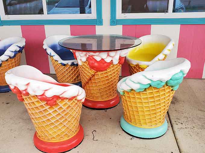 Outdoor seating lets you enjoy your treats while watching Route 66 roll by, because ice cream tastes better with a view.