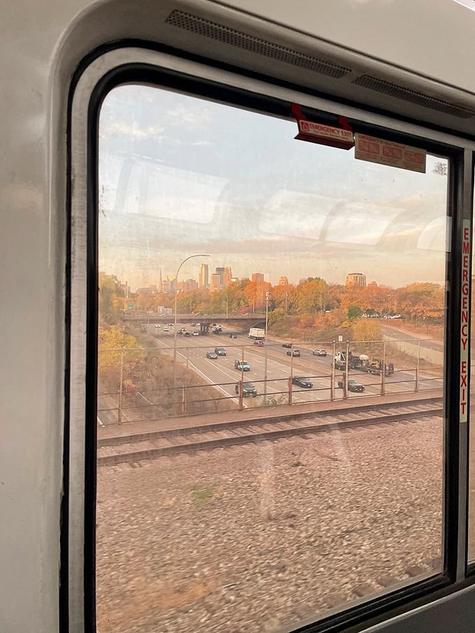 Comfortable seating in the observation car provides the perfect vantage point for watching cities transition to countryside through panoramic windows.