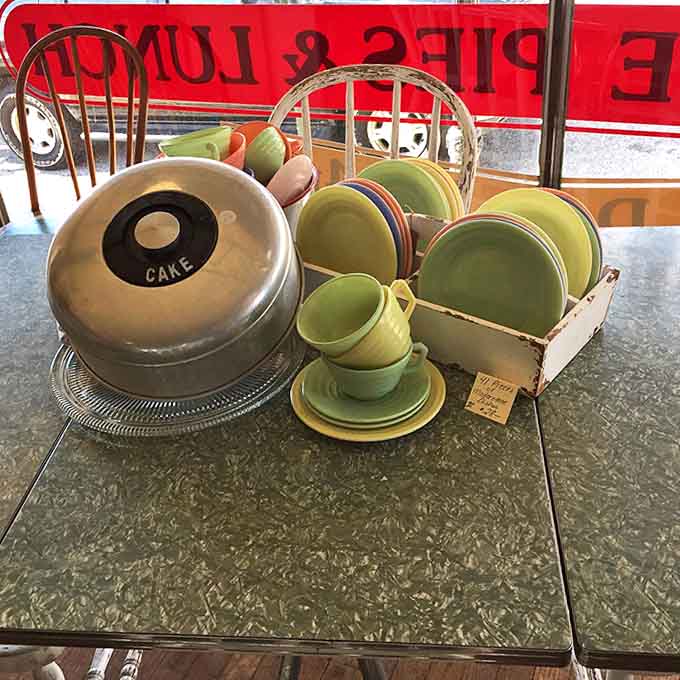 Vintage dishware in cheerful green proving that even your plates used to have more personality back in the day.