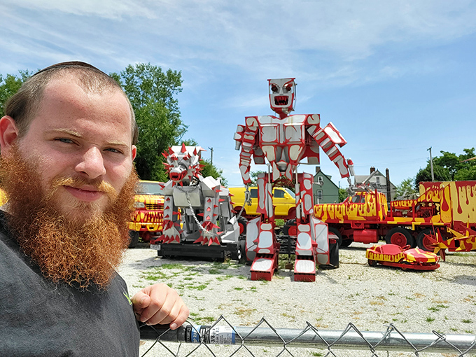Awesome roadside attractions near Athena! Stop by for a great Greek meal, and grab a fun selfie with these cool robots!