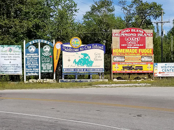 Welcome signs greet visitors with promises of adventure, homemade fudge, and the kind of hospitality that makes strangers feel like family.