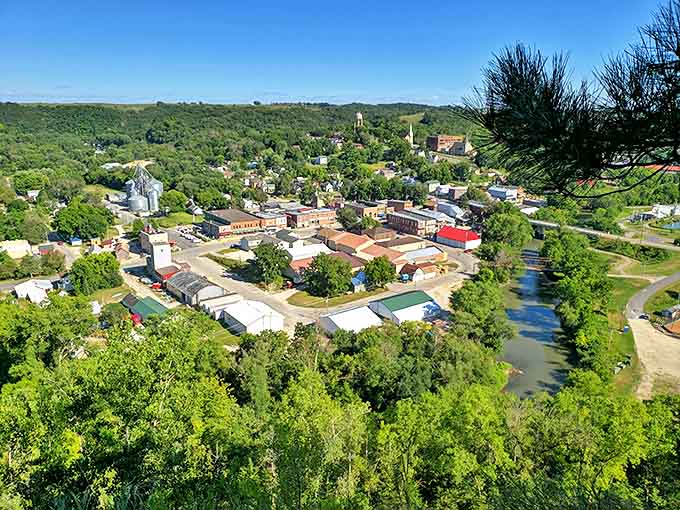 From above, Lanesboro reveals its perfect positioning &ndash; nestled in the valley with the Root River winding through like a blue ribbon tying everything together.