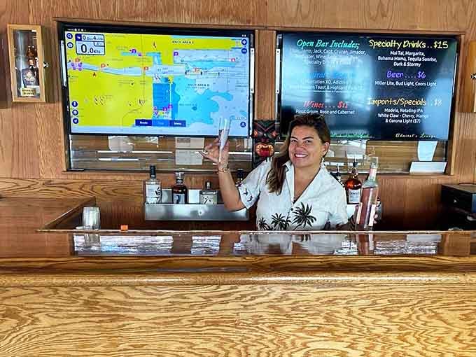 Friendly staff in tropical attire enhance the island experience, serving up smiles as generously as they pour the drinks.