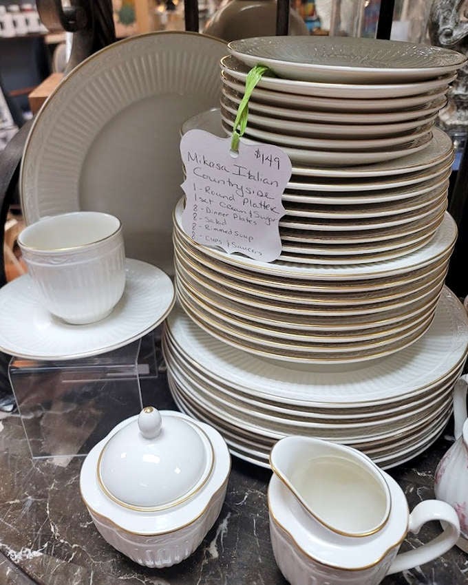 Stacks of vintage dinnerware remind us when meals were events worth setting a proper table for, and dishes were beautiful enough to display even when not in use.