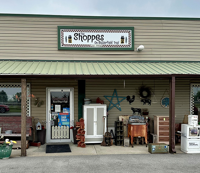 The welcoming storefront of The Shoppes on Butterfield Trail promises an adventure in browsing &ndash; no treasure map required.