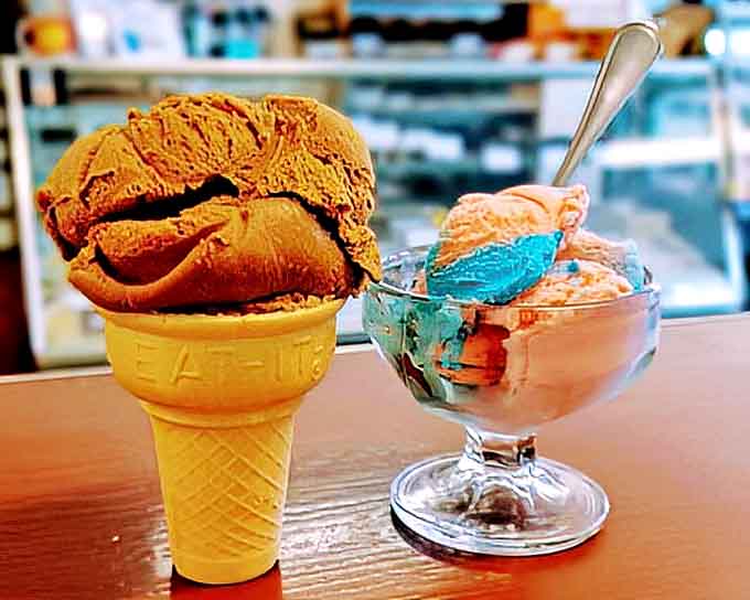 Ice cream artistry at its finest &ndash; scoops of rich, creamy perfection served in proper glass dishes, because some traditions are worth preserving.