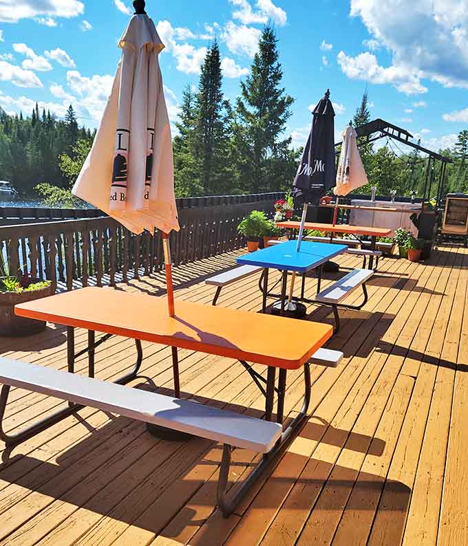 Outdoor tables offer the perfect spot to enjoy a summer shake while watching motorcycles and memories roll by.