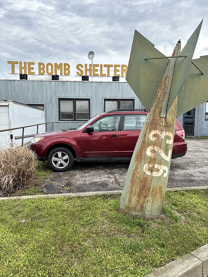 Another view of The Bomb Shelter's exterior – where that missile fin stands as an exclamation point to the statement: "This is no ordinary store!"