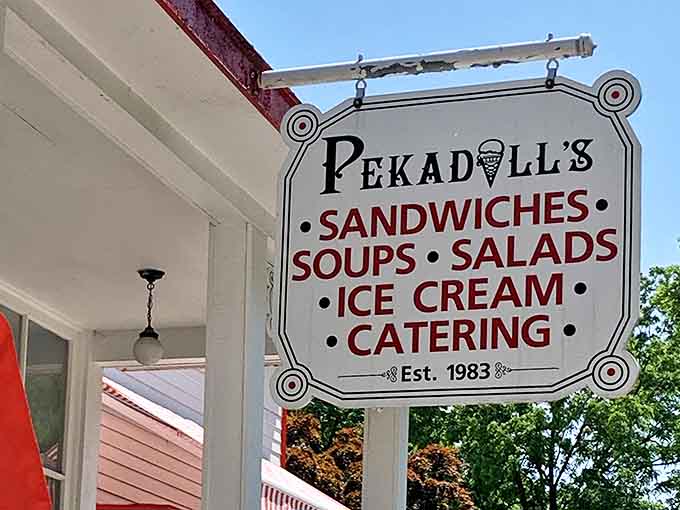 The iconic Pekadill's sign stands as a beacon for ice cream pilgrims seeking authentic flavor in a world of frozen imposters and mass-produced disappointments.