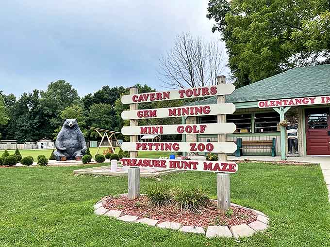 So many adventures, so little time! This sign promises a full day of exploration both above and below ground.