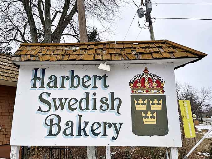 The iconic sign featuring Sweden's three crowns stands as a beacon for carb-seekers – a promise of authentic Scandinavian delights within.