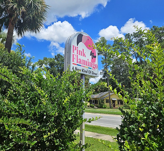 Not just a sign&mdash;a beacon for hungry travelers. Standing proud against Florida's blue sky, promising retro delights that deliver on nostalgia without sacrificing quality.