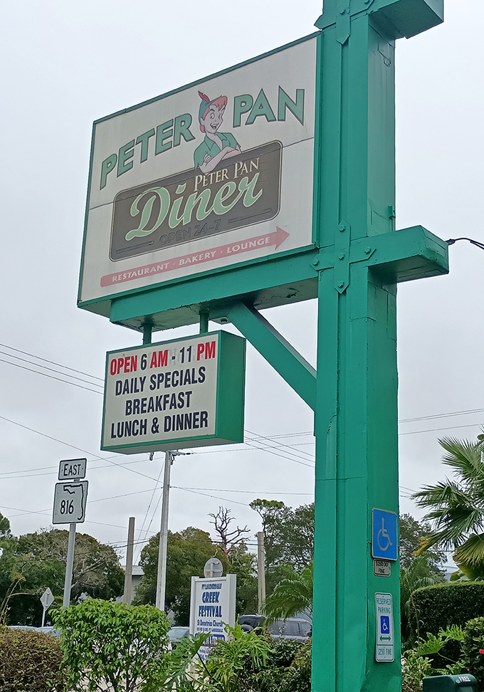 The Peter Pan sign has guided hungry travelers for years, a turquoise North Star for those seeking breakfast salvation in Oakland Park.