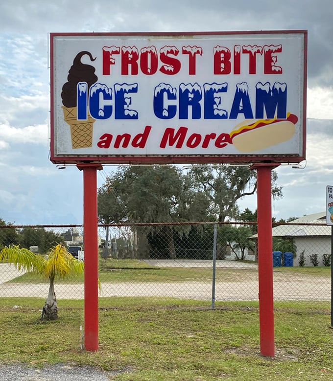 This sign doesn't just advertise ice cream&mdash;it broadcasts joy, with its cartoon cone and promise of "and More" that never disappoints.