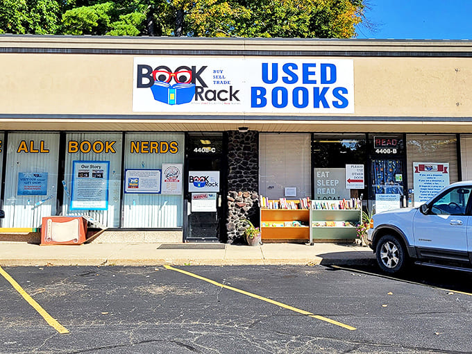 The exterior view reveals the store's modest fa&ccedil;ade &ndash; proving you should never judge a bookstore by its cover.